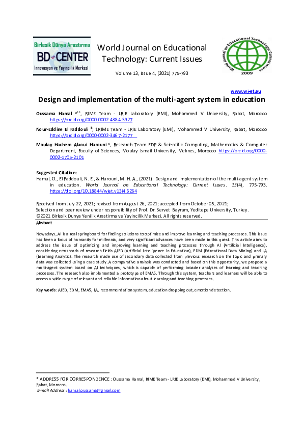 (PDF) Design and implementation of the multi-agent system in education