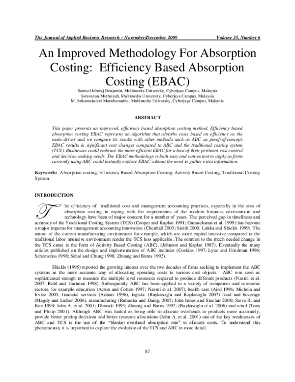 (PDF) An Improved Methodology For Absorption Costing: Efficiency Based ...