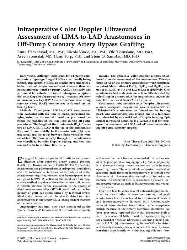 (PDF) Intraoperative color Doppler ultrasound assessment of LIMA-to-LAD ...