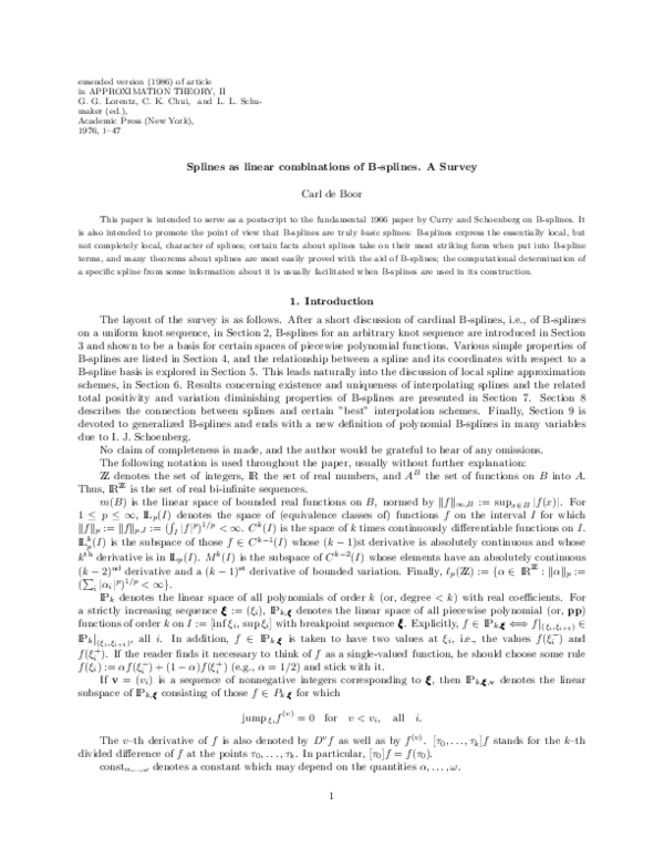 (PDF) Splines as linear combinations of B-splines. A Survey