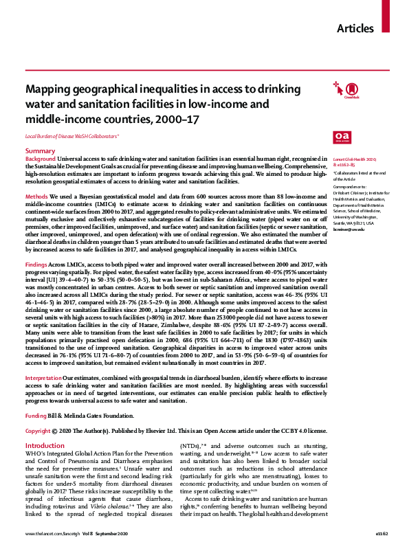 (PDF) Mapping geographical inequalities in access to drinking water and ...