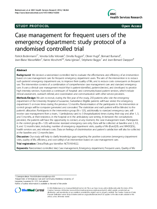 (PDF) Case management for frequent users of the emergency department ...