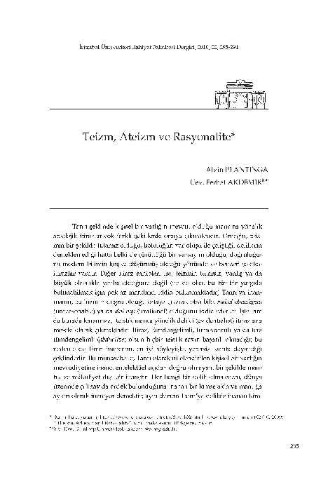 (PDF) Teizm, Ateizm ve Rasyonalite