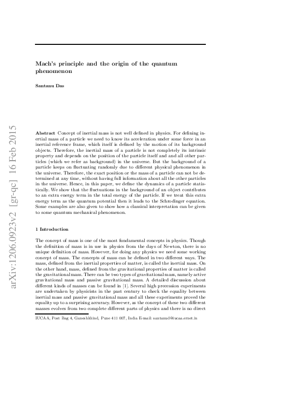 (PDF) Mach's principle and the origin of the quantum phenomenon