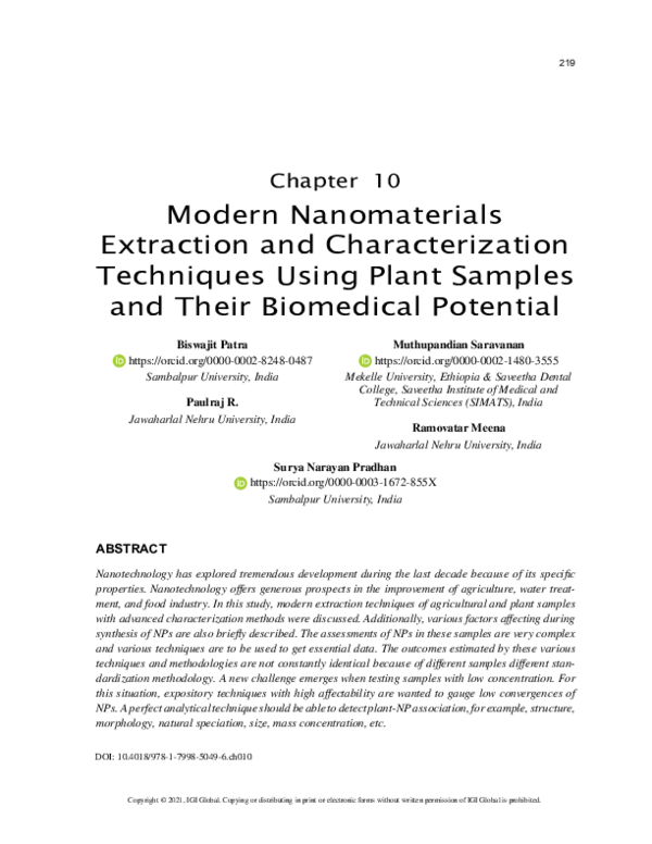 (PDF) Modern Nanomaterials Extraction and Characterization Techniques Using Plant Samples and ...