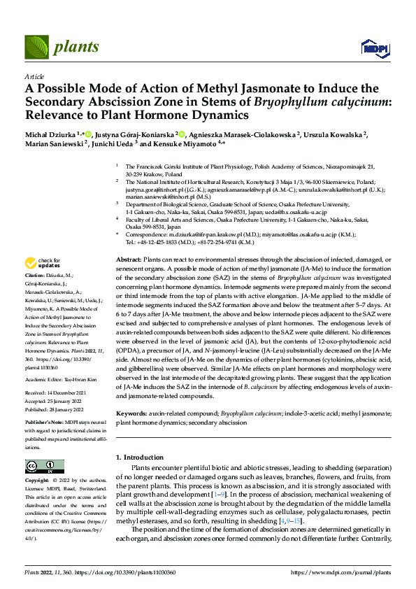 (PDF) A Possible Mode of Action of Methyl Jasmonate to Induce the ...