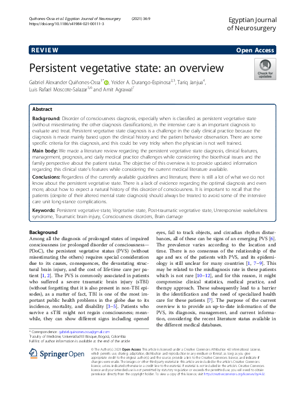 (PDF) Persistent vegetative state: an overview