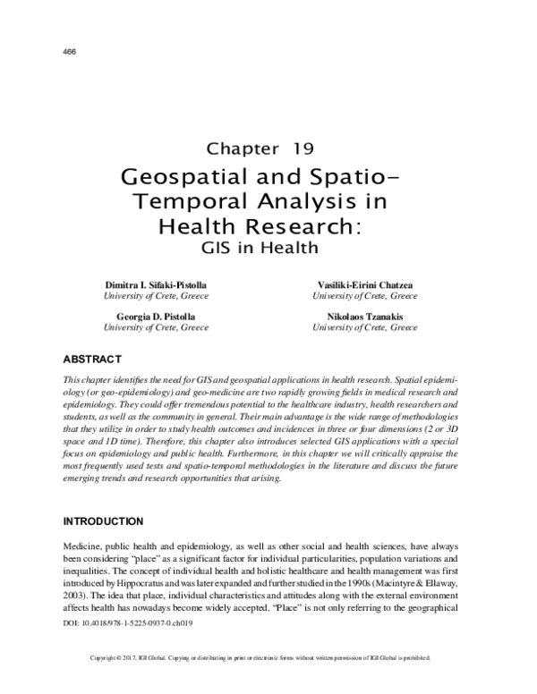 (PDF) Geospatial and Spatio-Temporal Analysis in Health Research