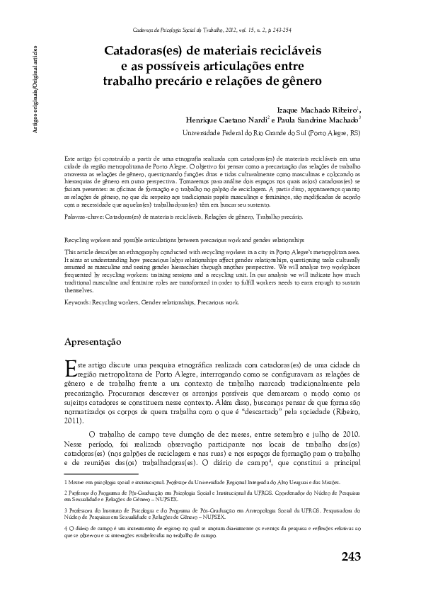 (PDF) Catadoras(es) de materiais recicláveis e as possíveis ...