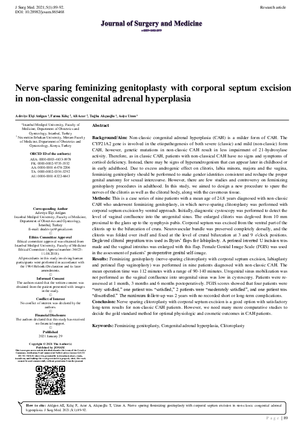 (PDF) Nerve sparing feminizing genitoplasty with corporal septum ...