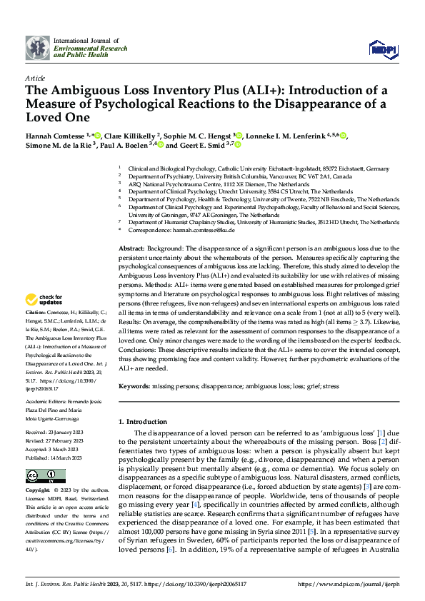 (PDF) The Ambiguous Loss Inventory Plus (ALI+): Introduction of a ...