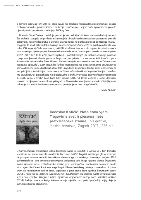 (PDF) Prikaz knjige: Radoslav Katičić, Naša stara vjera. Tragovima svetih pjesama naše ...