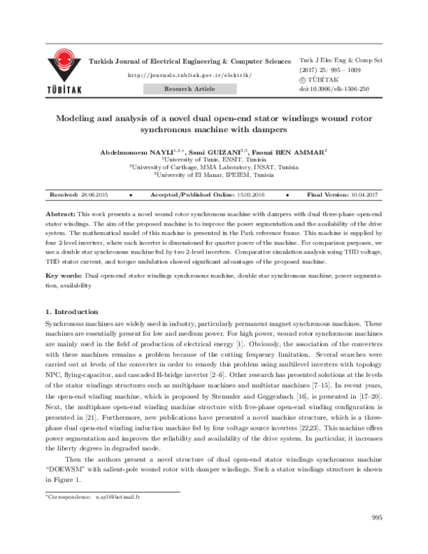 (PDF) Modeling and analysis of a novel dual open-end stator windings ...