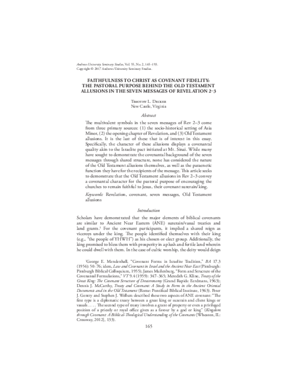 (PDF) Faithfulness to Christ as Covenant Fidelity: The Pastoral Purpose ...