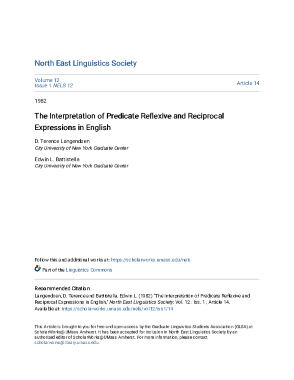 (PDF) The Interpretation of Predicate Reflexive and Reciprocal ...