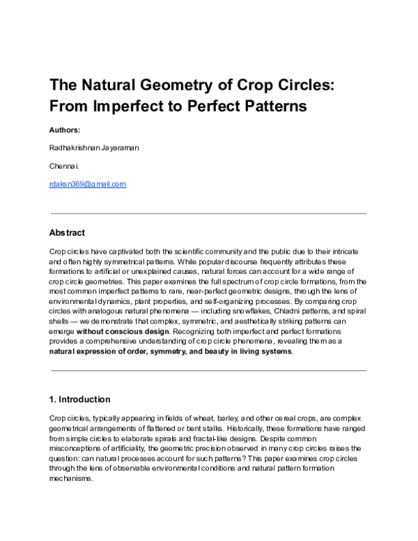 (PDF) The Natural Geometry of Crop Circles: From Imperfect to Perfect ...