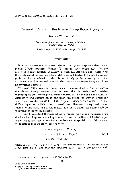 (PDF) Parabolic orbits in the planar three body problem