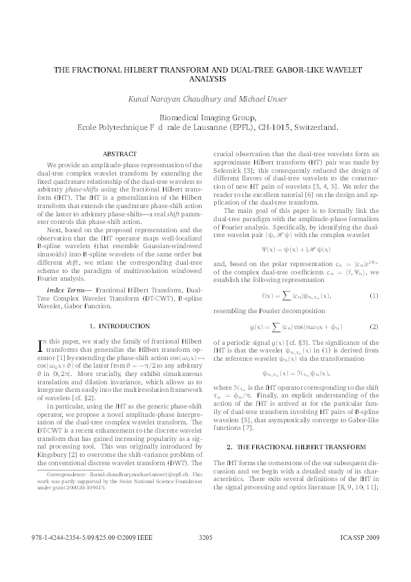(PDF) The fractional Hilbert transform and dual-tree Gabor-like wavelet analysis