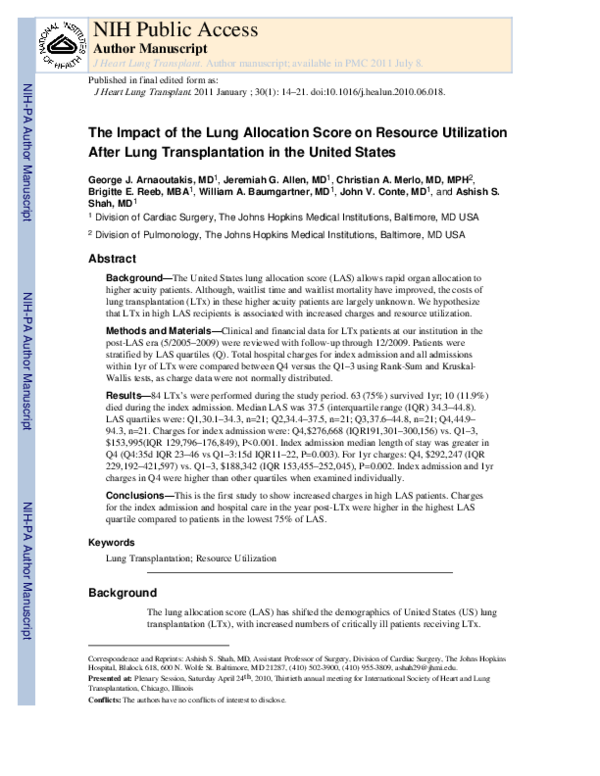 (PDF) Impact of the lung allocation score on resource utilization after ...