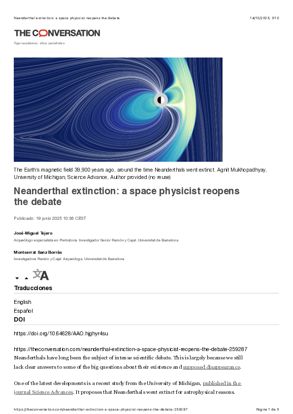(PDF) Neanderthal extinction: a space physicist reopens the debate
