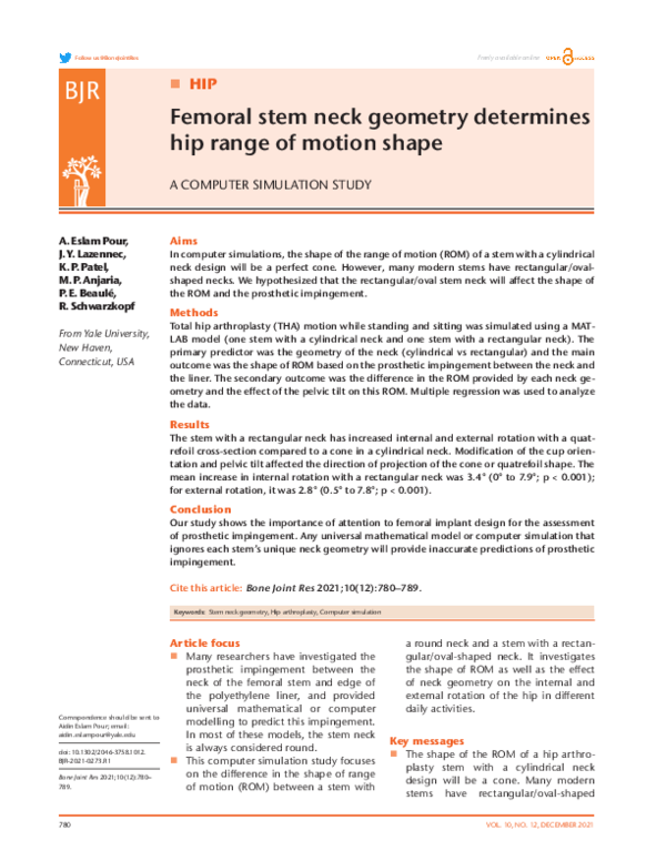 (PDF) Femoral stem neck geometry determines hip range of motion shape