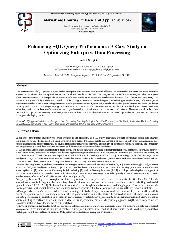 (PDF) Enhancing SQL Query Performance: A Case Study on Optimizing ...