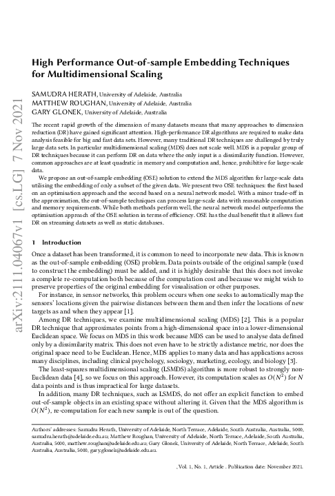 (PDF) High Performance Out-of-sample Embedding Techniques for Multidimensional Scaling