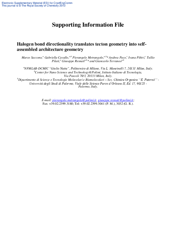 (PDF) Halogen bond directionality translates tecton geometry into self ...