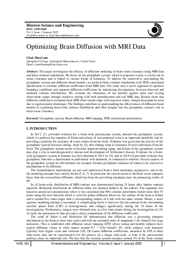 (PDF) Optimizing Brain Diffusion with MRI Data