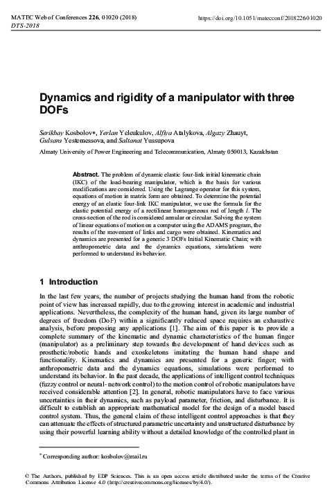 (PDF) Dynamics and rigidity of a manipulator with three DOFs