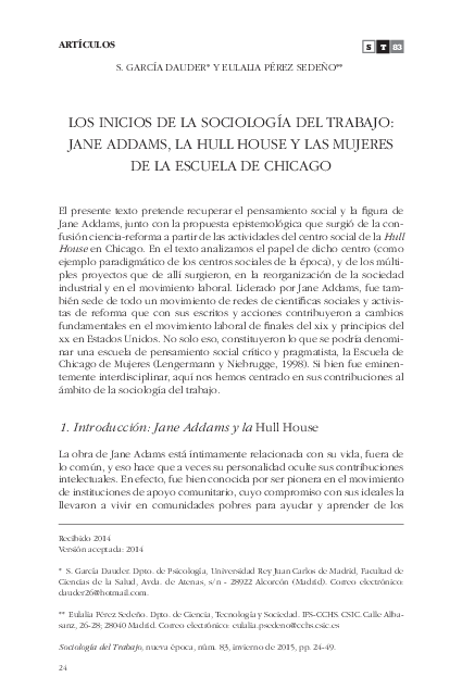 (PDF) Los inicios de la sociología del trabajo: Jane Addams, la Hull ...