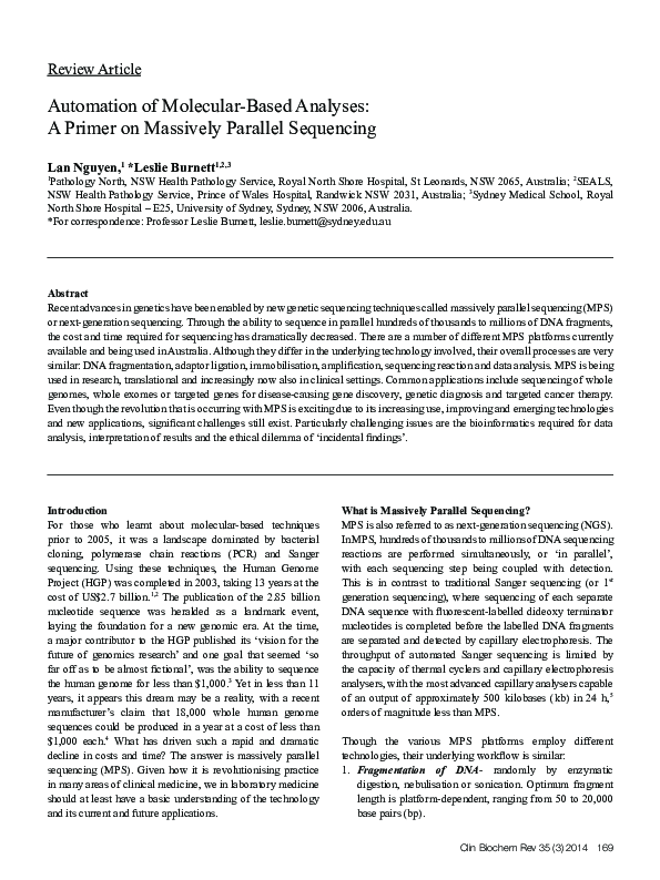 (PDF) Automation of molecular-based analyses: a primer on massively ...