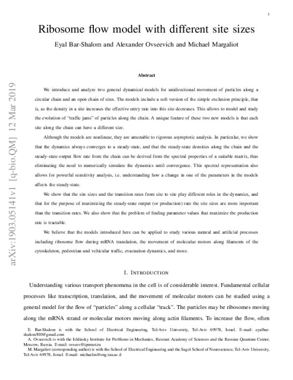 (PDF) Ribosome Flow Model with Different Site Sizes