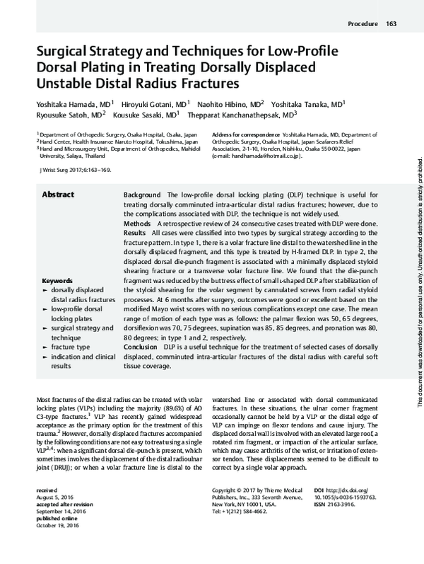 (PDF) Surgical Strategy and Techniques for Low-Profile Dorsal Plating ...