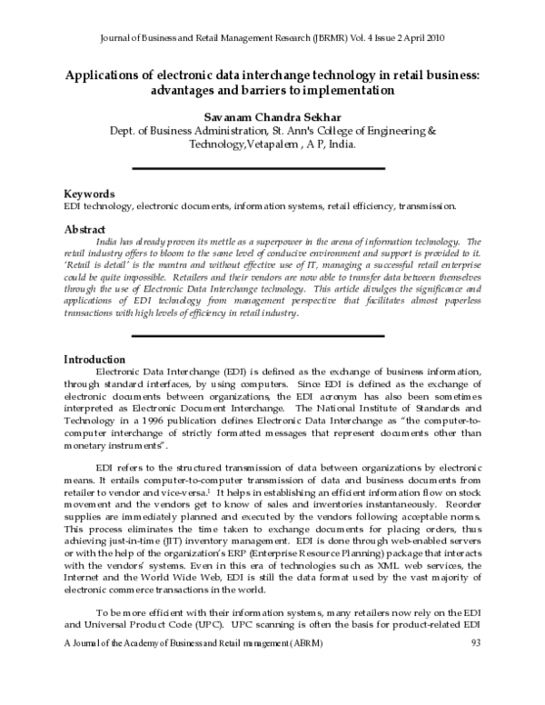 (PDF) Applications of electronic data interchange technology in retail business: Advantages and ...