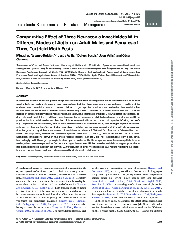 (PDF) Comparative Effect of Three Neurotoxic Insecticides With ...
