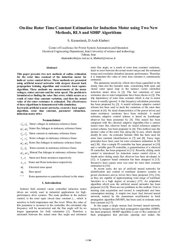 (PDF) On-line rotor time constant estimation for induction motor using ...