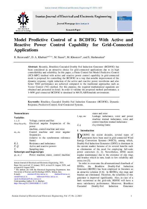 (PDF) Model Predictive Control of a BCDFIG With Active and Reactive ...
