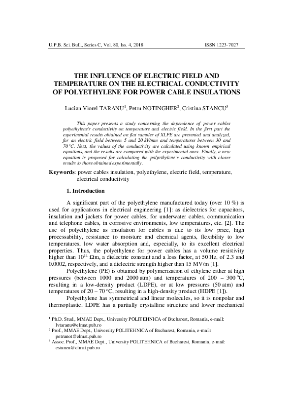 (PDF) The Influence of Electric Field and Temperature on the Electrical ...