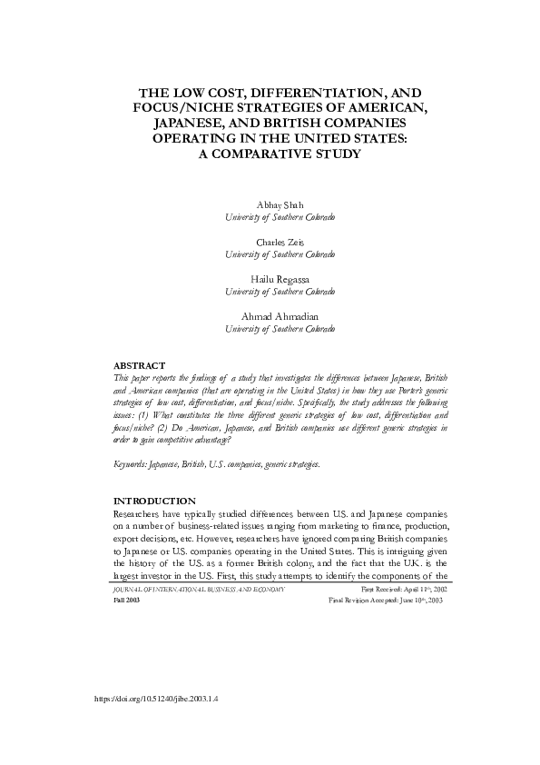 (PDF) The Low Cost, Differentiation, and Focus/niche Strategies of ...