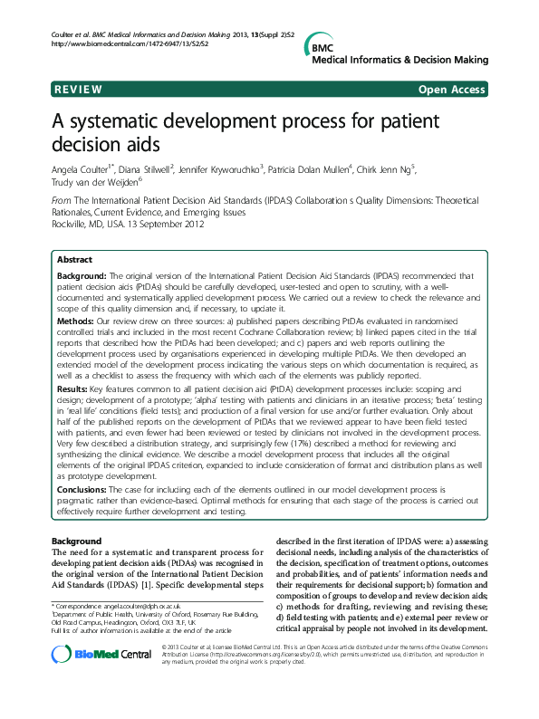 (PDF) A systematic development process for patient decision aids