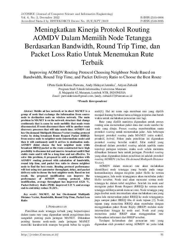 (PDF) Meningkatkan Kinerja Protokol Routing Aomdv Dalam Memilih Node ...