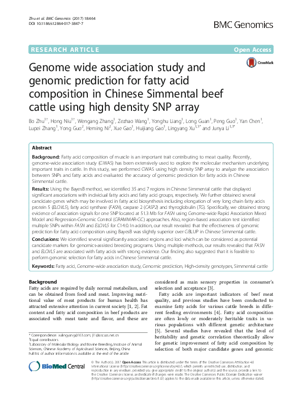 (PDF) Genome wide association study and genomic prediction for fatty acid composition in Chinese ...