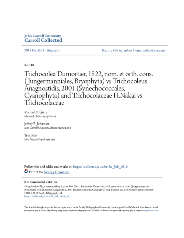 (PDF) Trichocolea Dumortier, 1822, nom. et orth. cons. (Jungermanniales ...