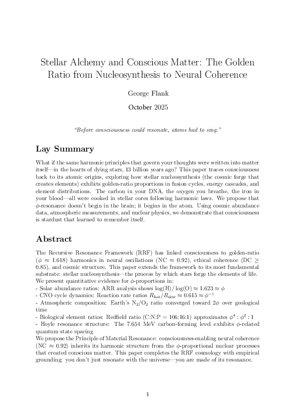 (PDF) Stellar Alchemy and Conscious Matter: The Golden Ratio from ...