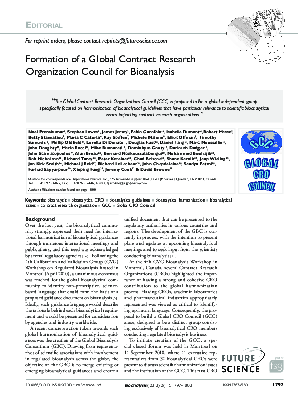 (PDF) Formation of a Global Contract Research Organization Council for ...