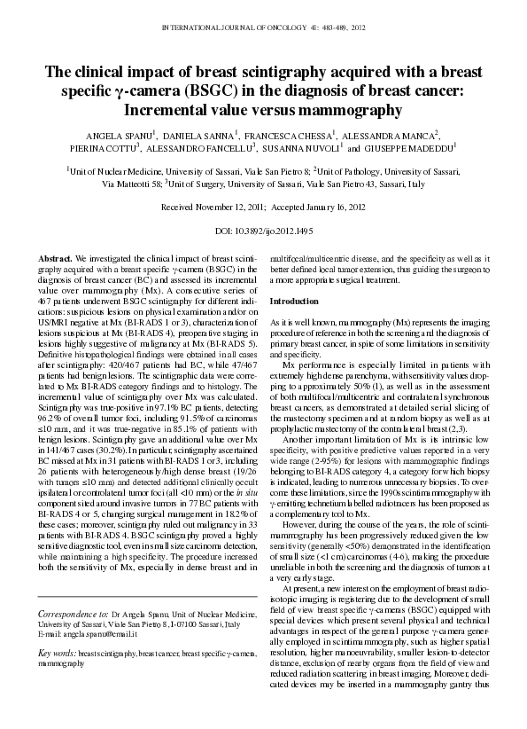 (PDF) The clinical impact of breast scintigraphy acquired with a breast ...