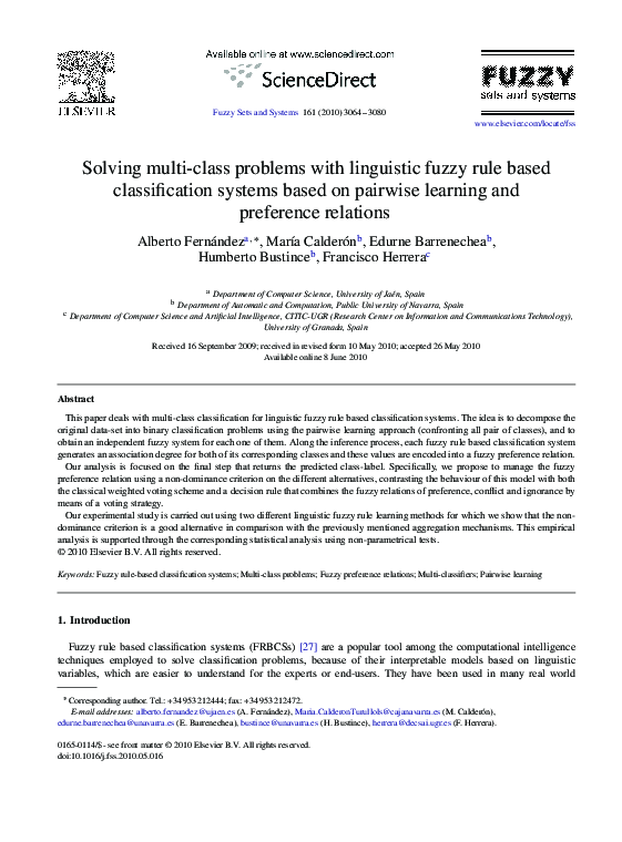 (PDF) Solving multi-class problems with linguistic fuzzy rule based classification systems based ...