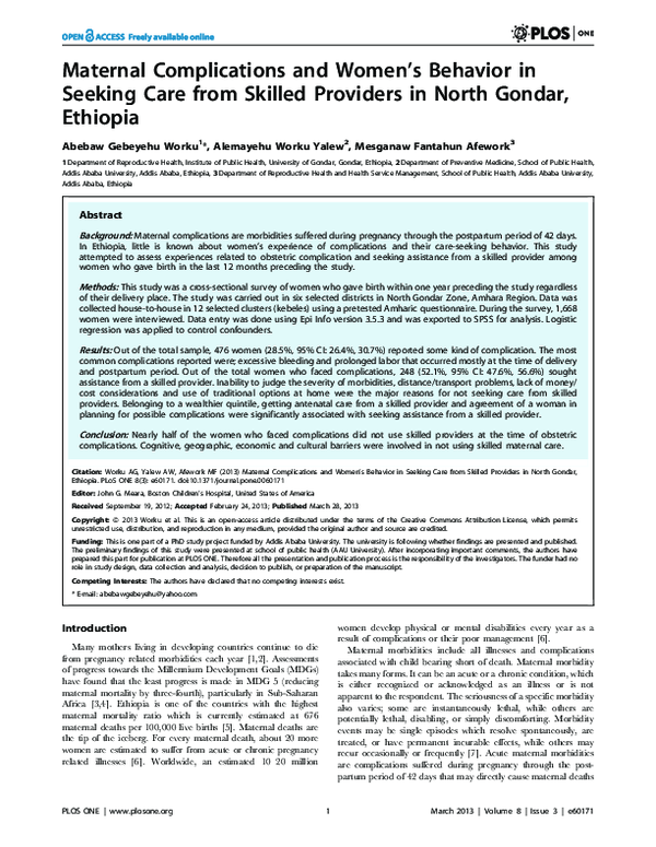 (PDF) Maternal Complications and Women's Behavior in Seeking Care from ...