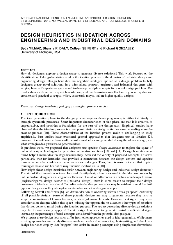 (PDF) Design Heuristics in Ideation Across Engineering and Industrial ...